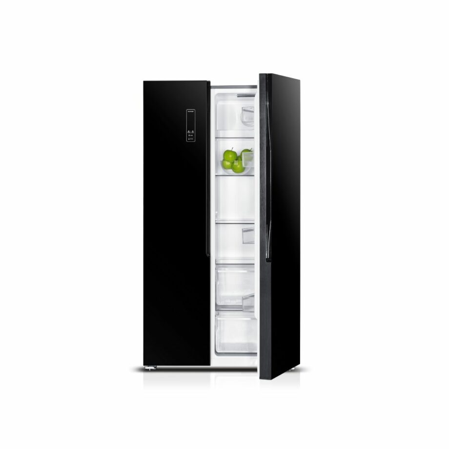 Stylish 521L Black Glass Side-by-Side No Frost Refrigerator - Bruhm